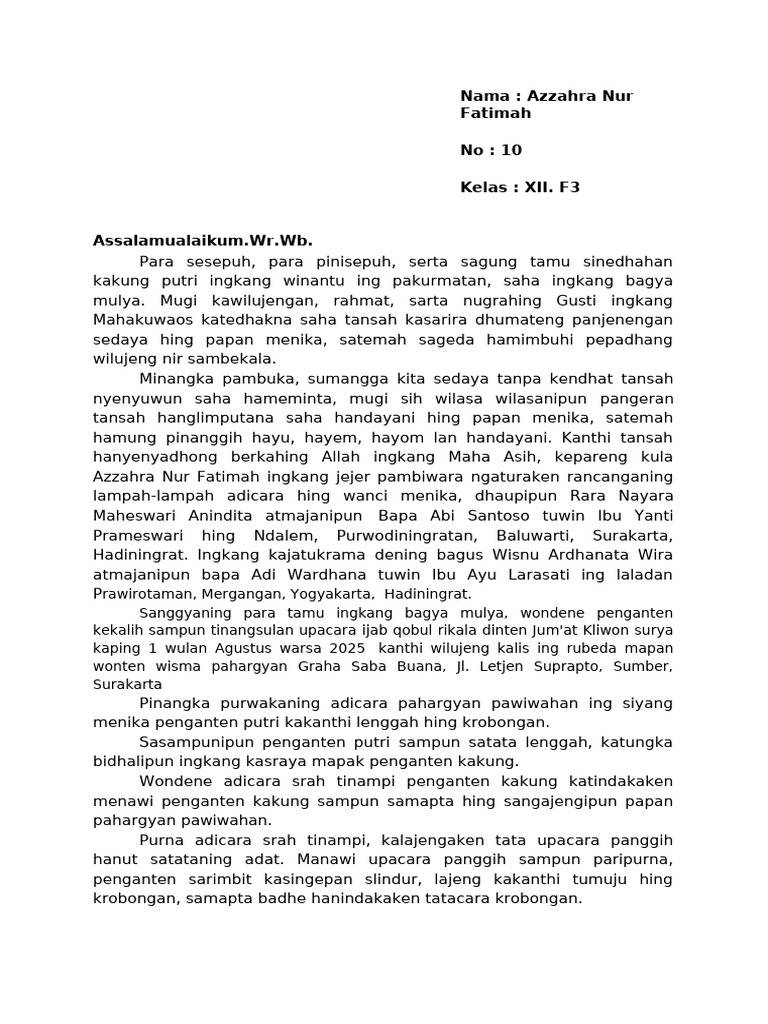 Pranatacara Bahasa Jawa | PDF