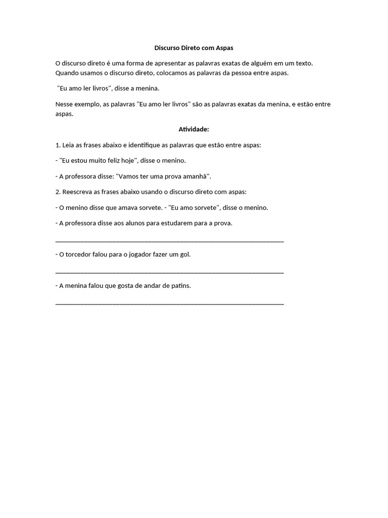 Discurso Direto: Uso de Aspas | PDF