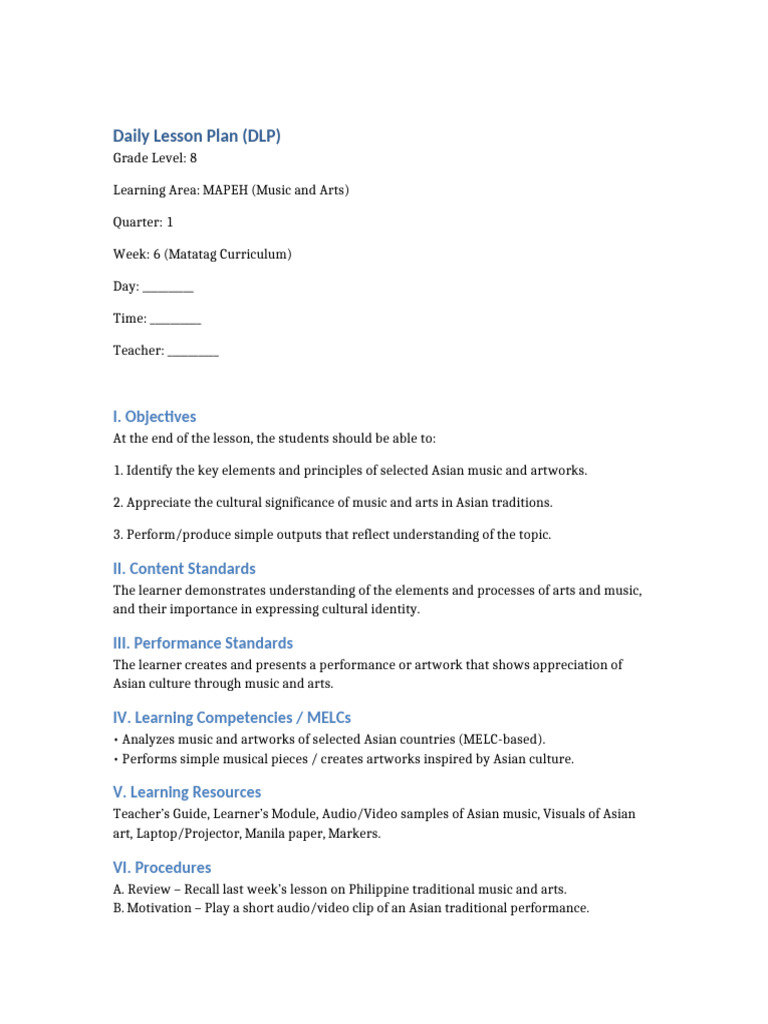 Mapeh8 DLP Week6 Matatag | PDF