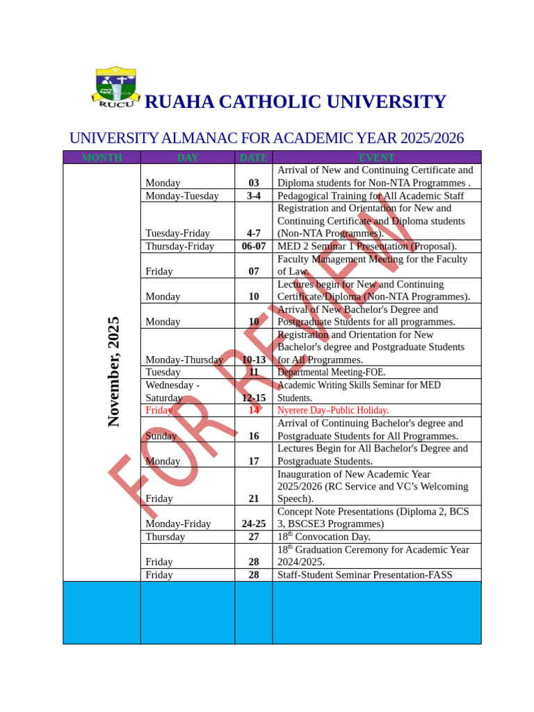 Ruaha Catholic University Almanac 2025/26 | PDF | Academic Term ...