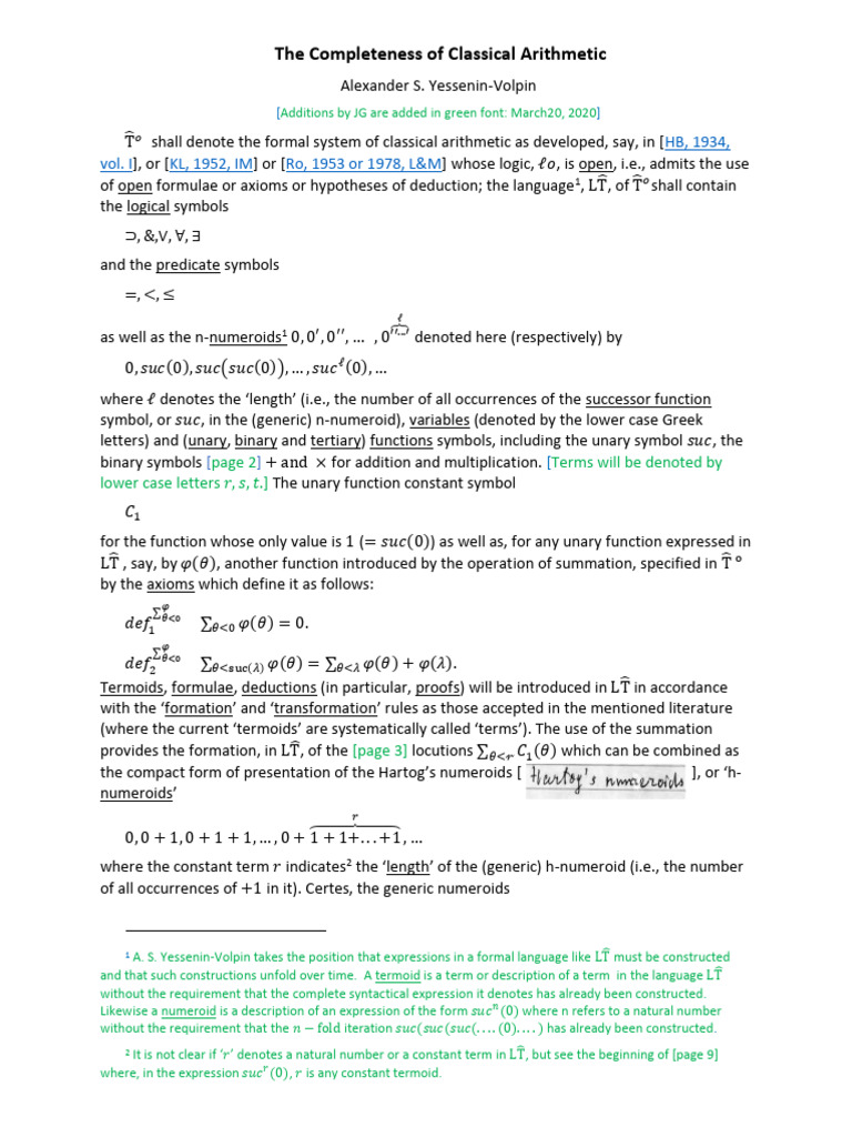 The Completeness of Classical Arithmetic | PDF | Logic | Mathematical Logic
