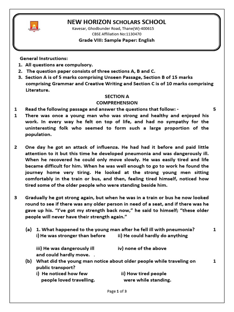 GRADE 8 Sample Paper 2025-26 | PDF | Syntax | Grammar