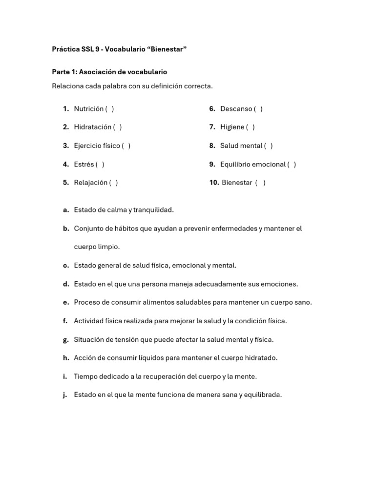 Vocabulario "Bienestar" | PDF | Salud mental | Las emociones