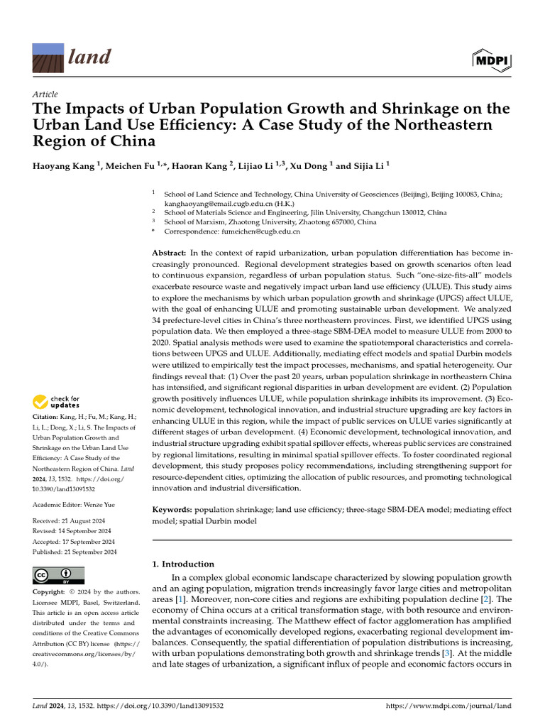 The Impacts of Urban Population Growth and Shrinkage On The Urban Land ...