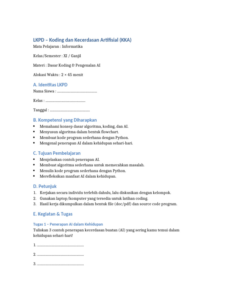 Dasar Koding dan AI untuk Kelas XI | PDF