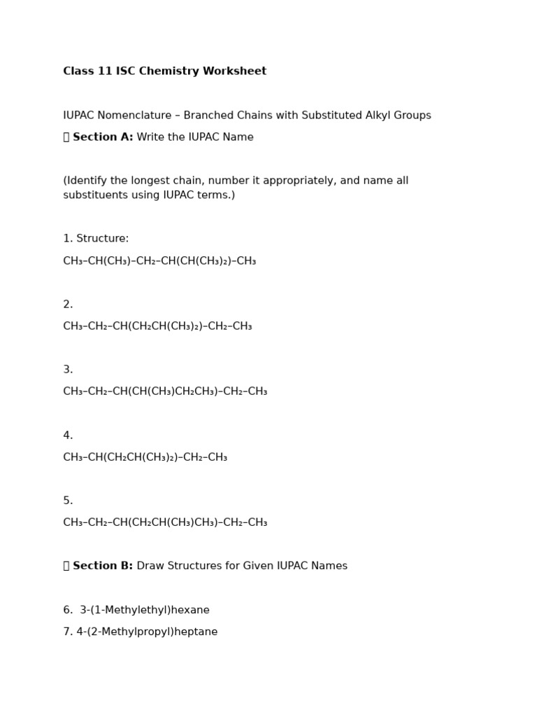 Organic Nomenclature Worksheet | PDF