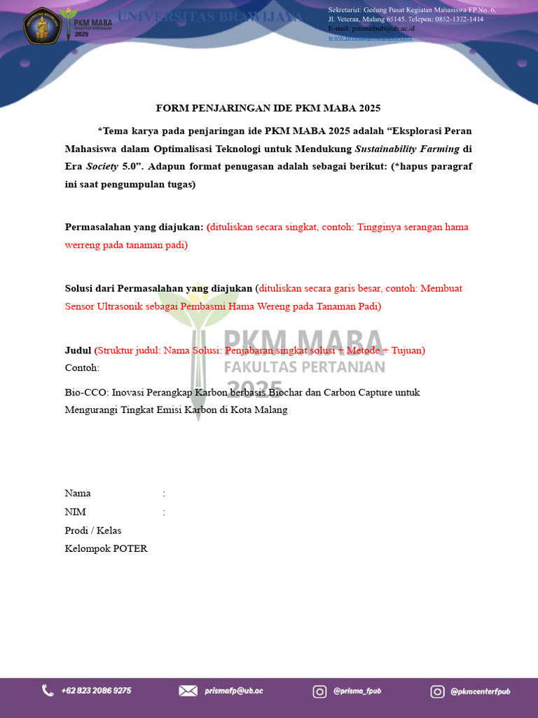 Penjaringan Ide PKM MABA 2025: Teknologi Pertanian | PDF