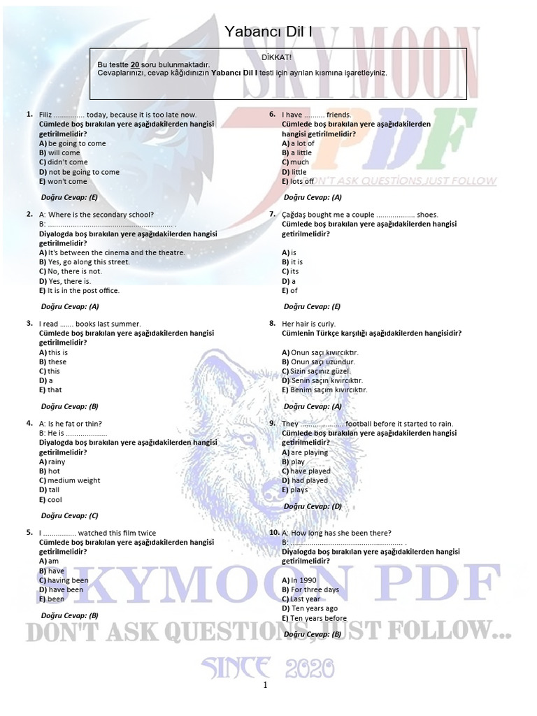 Ata Üni̇. Yabanci Di̇l I Büt 2025 | PDF