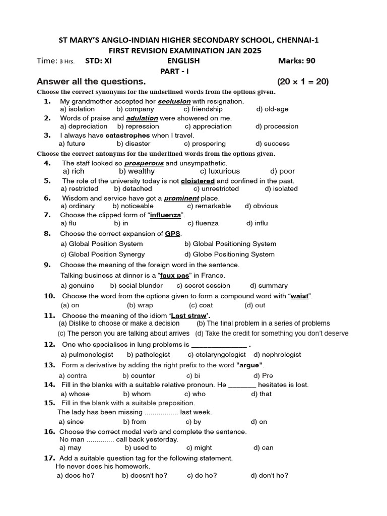 English Exam Questions for XI Students | PDF | Idiom | English Language