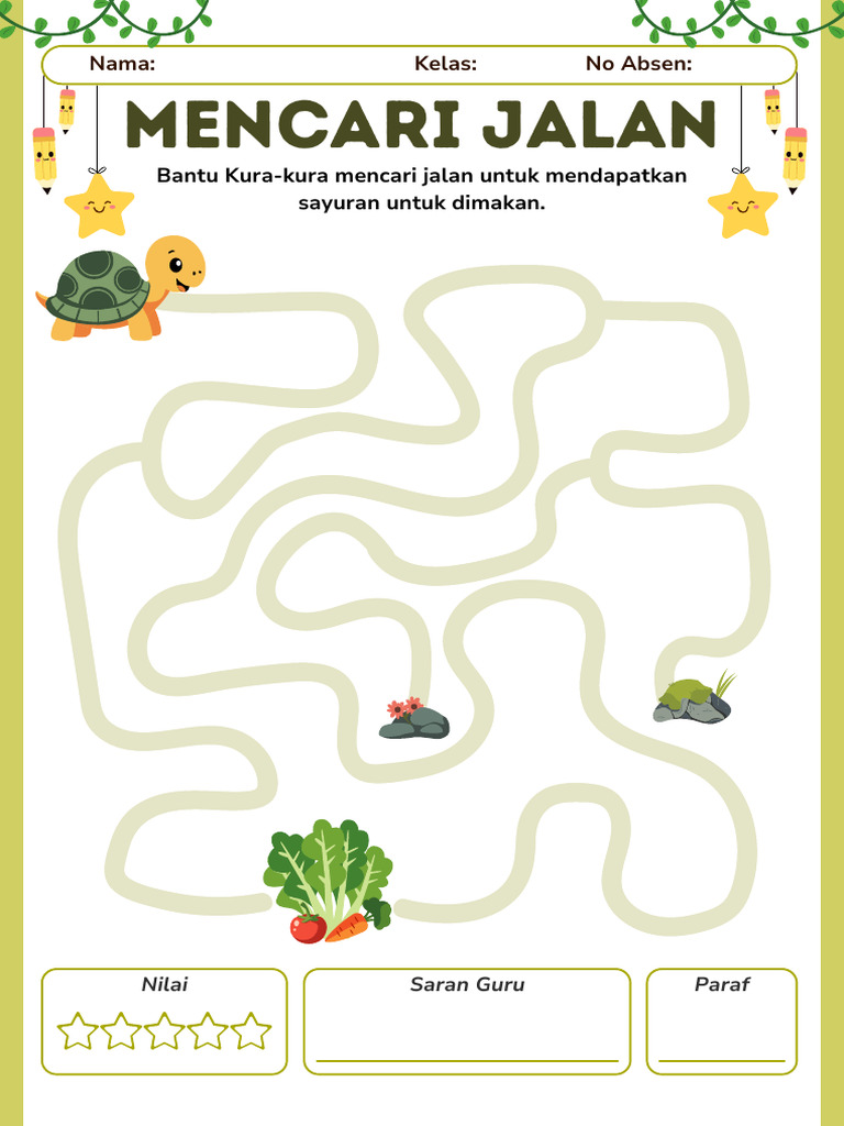Hijau Ilustrasi Lembar Kerja Maze Mencari Jalan - 20250702 - 082530 ...