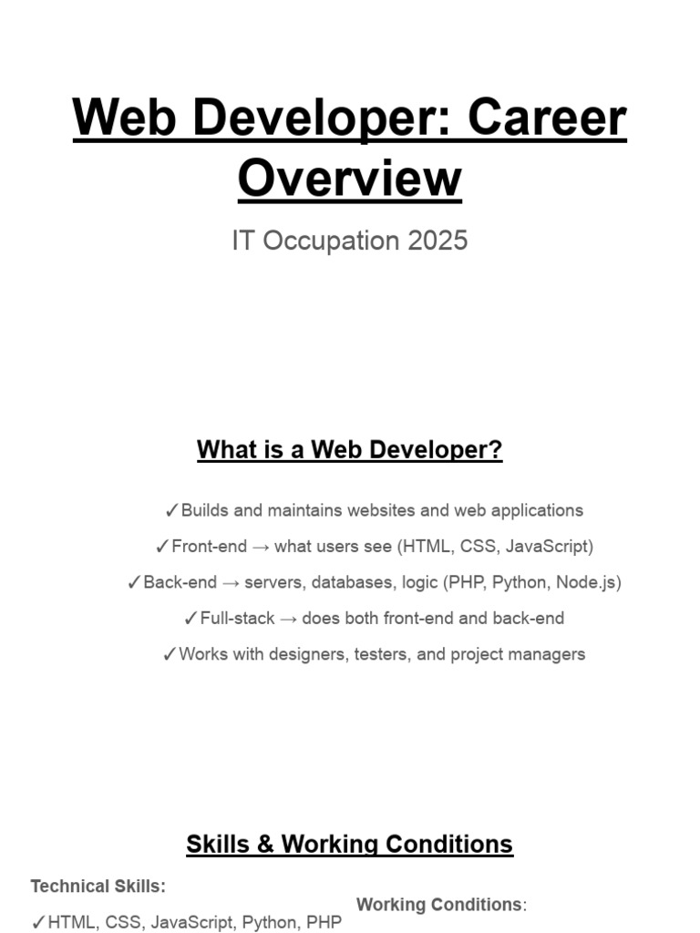 Web Developer - Career Overview | PDF