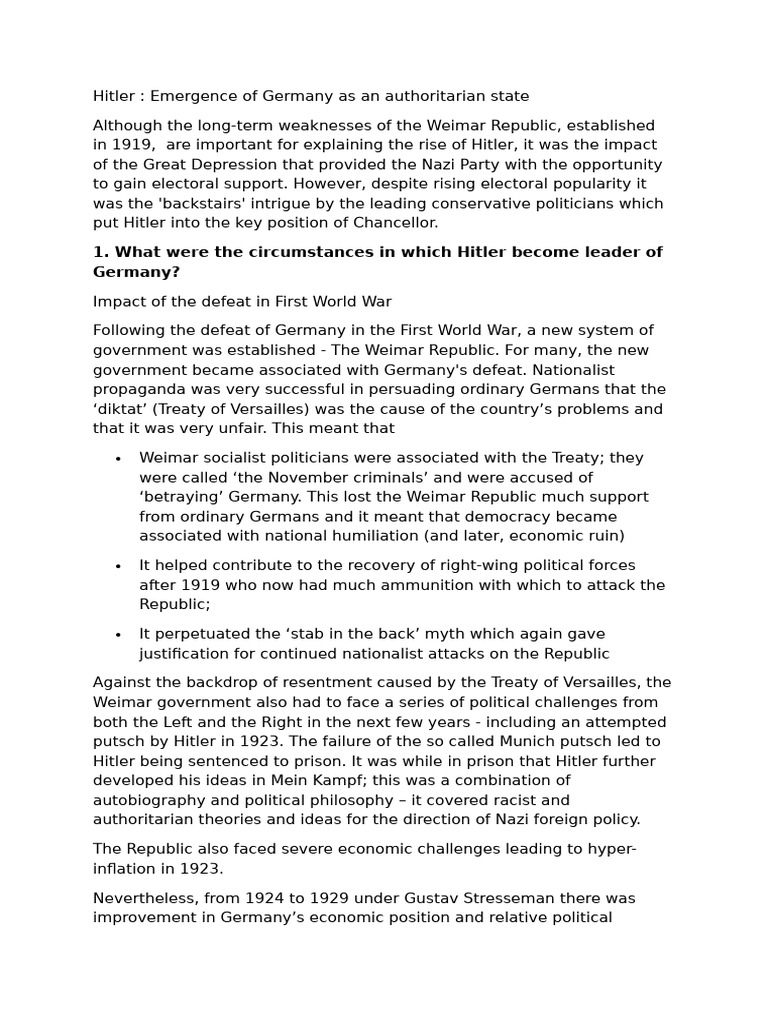 Germany As An Authoritarian State | PDF | Nazi Germany | Adolf Hitler