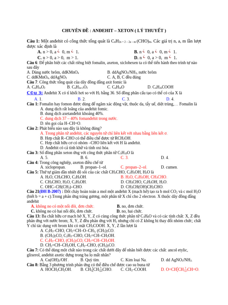 Chuyên Đề Andehit - Xeton - 2014 | PDF