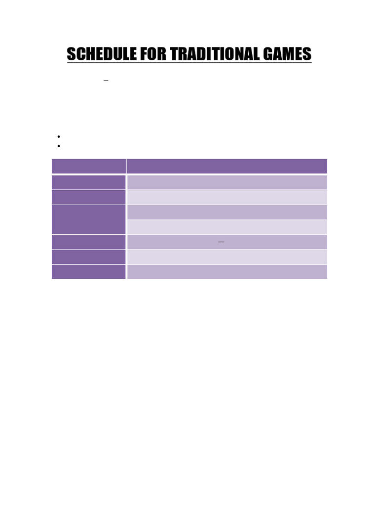 Traditional Games Schedule 2025 | PDF