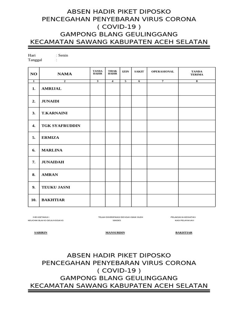 Absen Hadir Piket Diposko | PDF