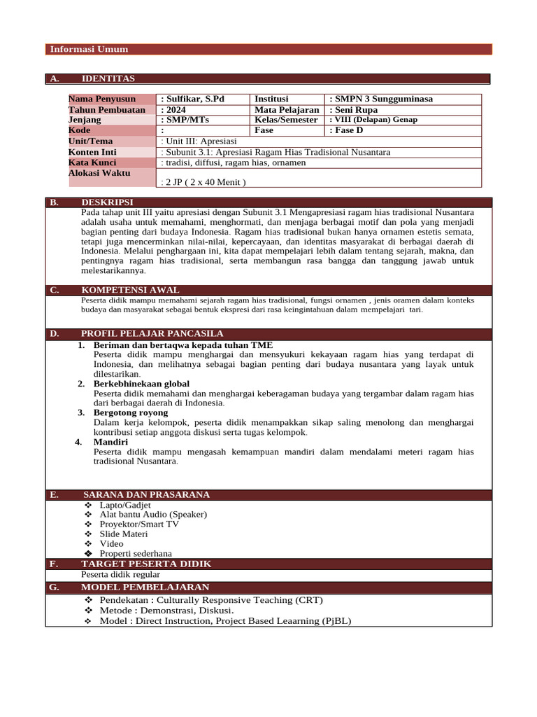 Modul Ajar Bab 1 Pertemuan 1-2 Subb A | PDF