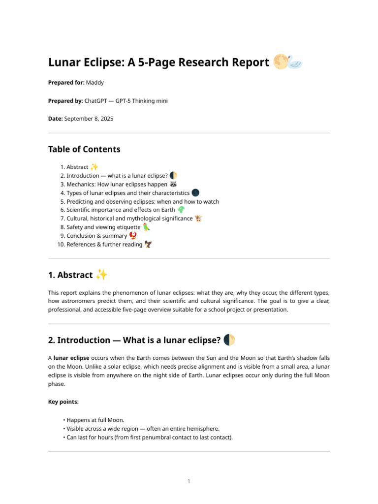Lunar Eclipse - 5 Page Research Report | PDF | Eclipse | Solar Eclipse
