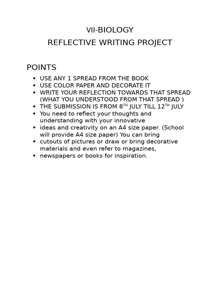 Biology Reflective Writing Project Points: TH TH | PDF