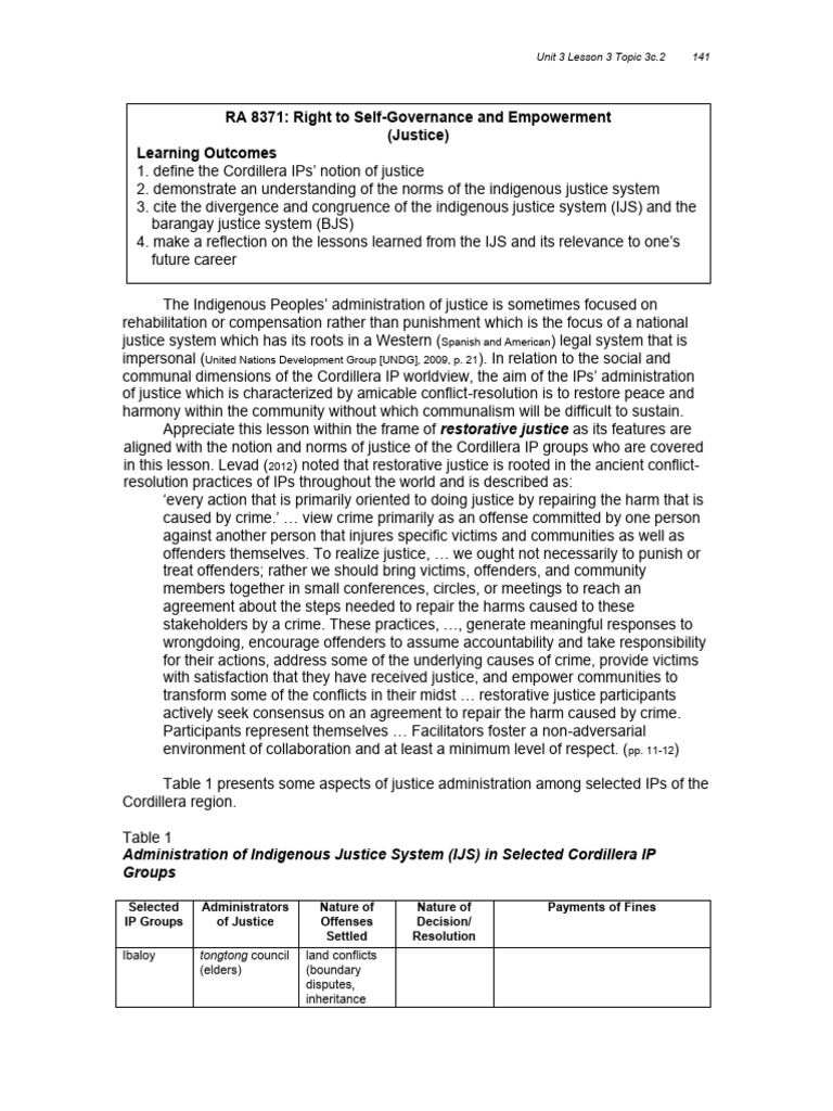 Unit 5 Lesson 1.C.A - RA 8371 - Right To Self-Governance and Empowerment (Justice) | PDF ...