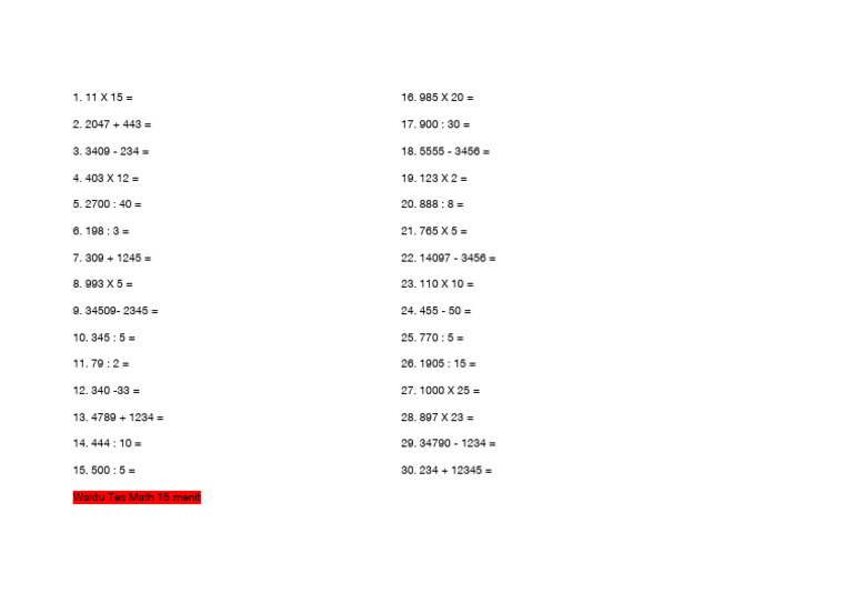Tes Math 30 Soal | PDF