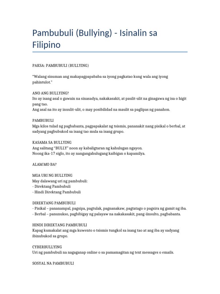Bullying Translation Filipino FULL | PDF