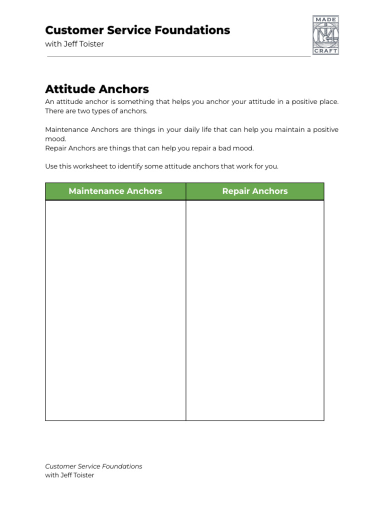 Attitude Anchors Worksheet | PDF
