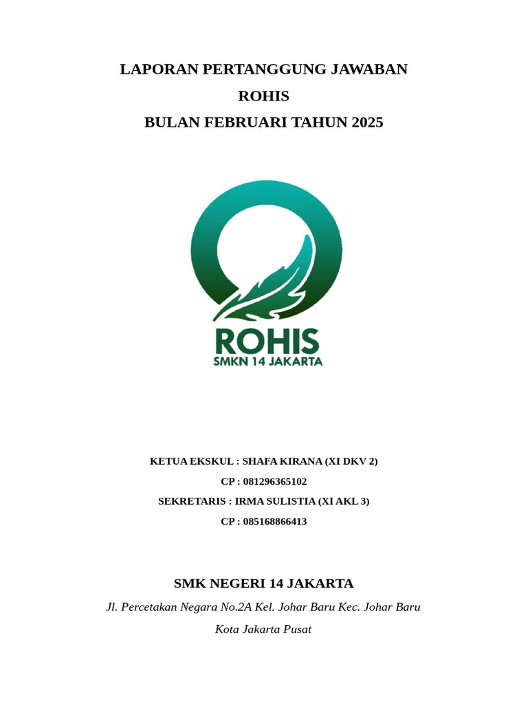 Format LPJ Rohis Bulan Februari 2025 | PDF
