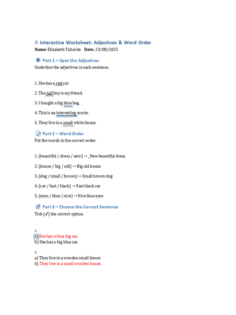 Adjectives Word Correction.. | PDF