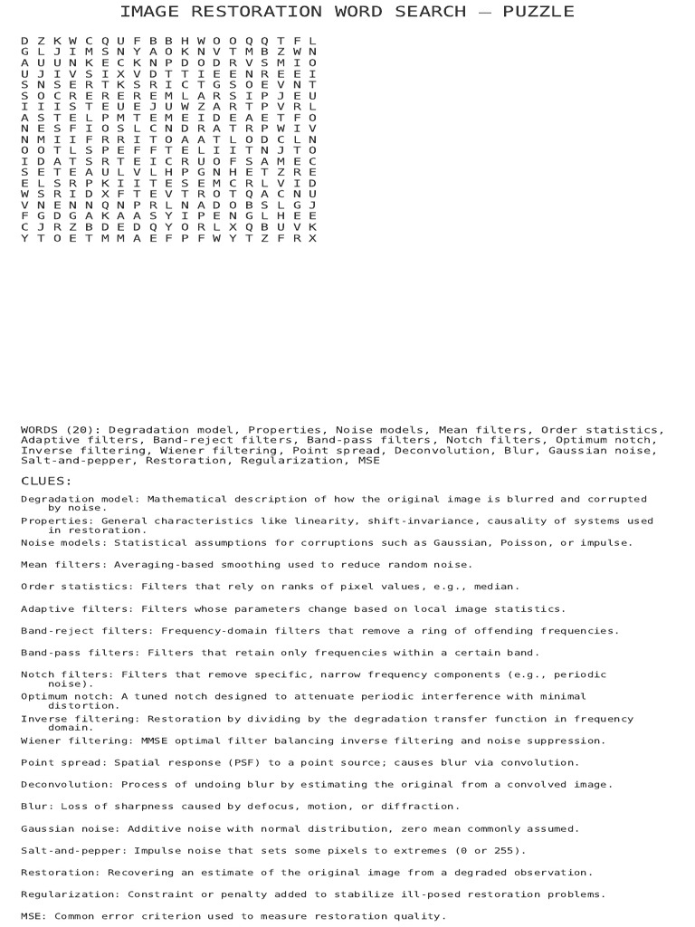 Image Restoration Word Search Puzzle | PDF | Filter (Signal Processing ...