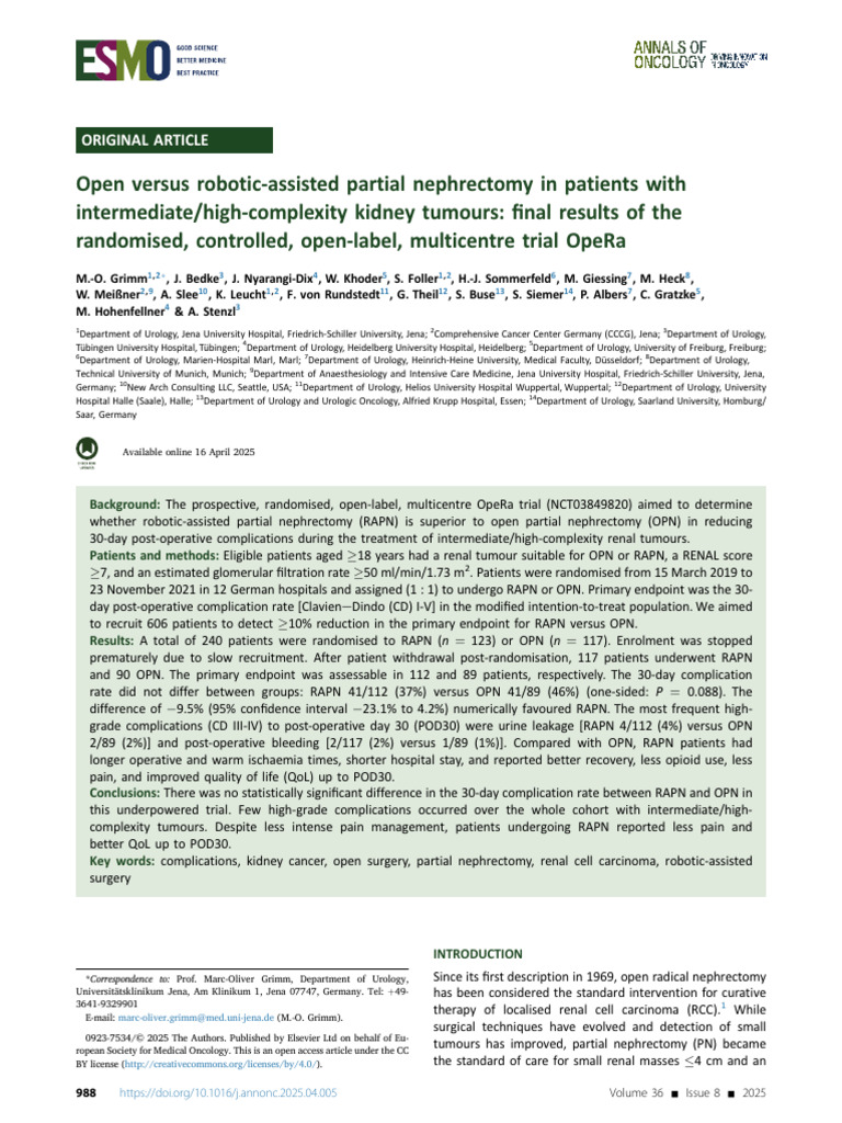Open Versus Robotic Assisted Partial Nephrectomy I | PDF | Medical Specialties | Clinical Medicine