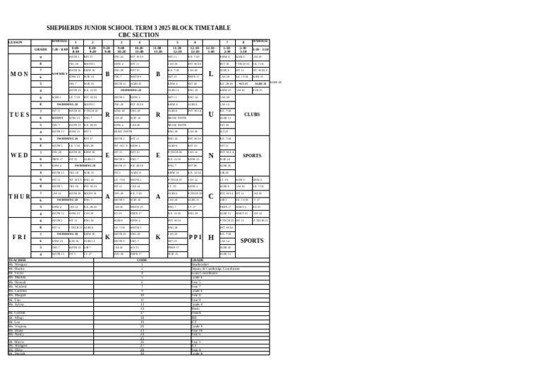 CBC Timetable for Term 3 2025 | PDF