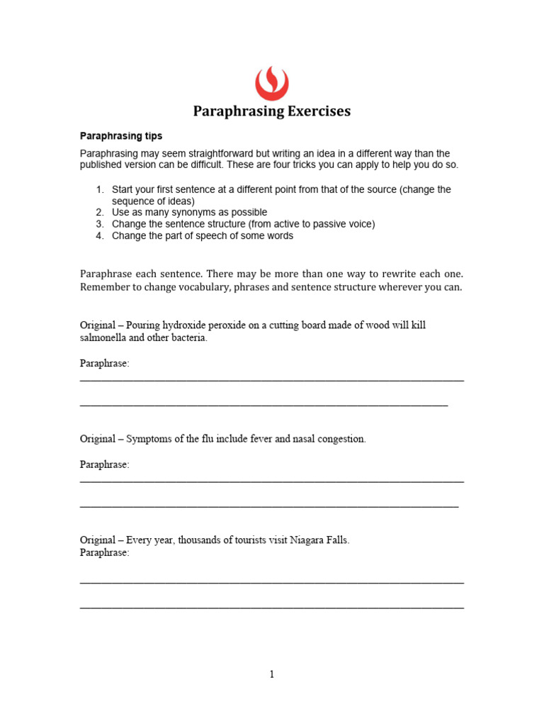 Paraphrasing Techniques Worksheet | PDF | Linguistics | Semantics