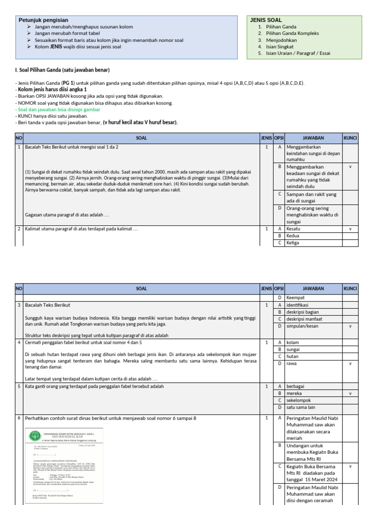Template Soal Bahasa Indonesia AMBI | PDF