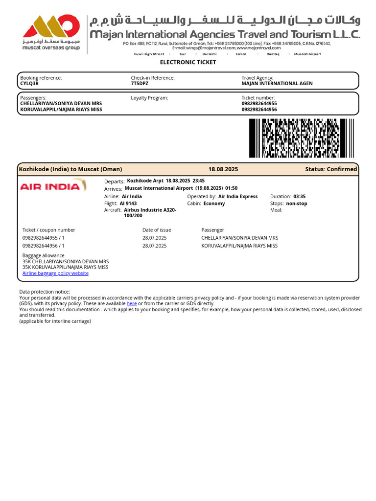 Electronic Ticket For Cylq3r Departure Date 16-06-2025 | PDF