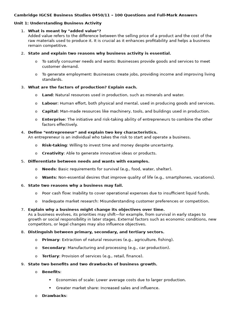 Cambridge IGCSE Business Studies 0450 | PDF | Marketing | Interest