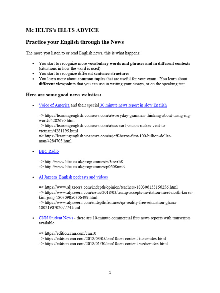Improve IELTS with English News | PDF | International English Language ...