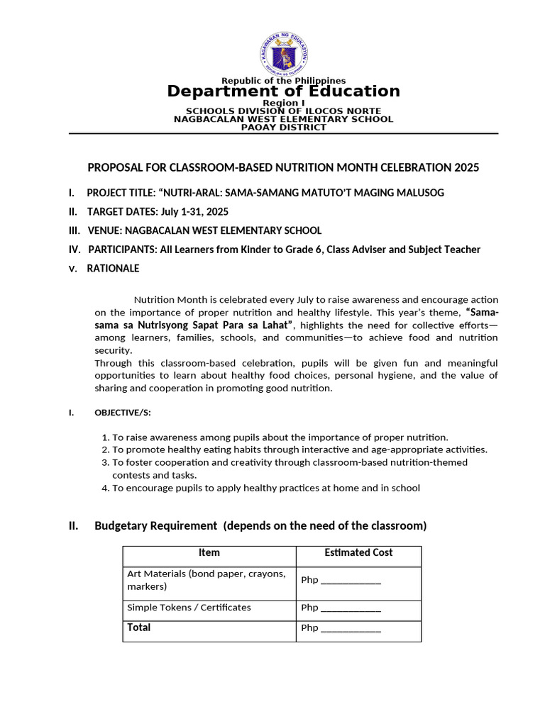Nutrition Month Celebration Proposal 2025 | PDF | Human Communication ...