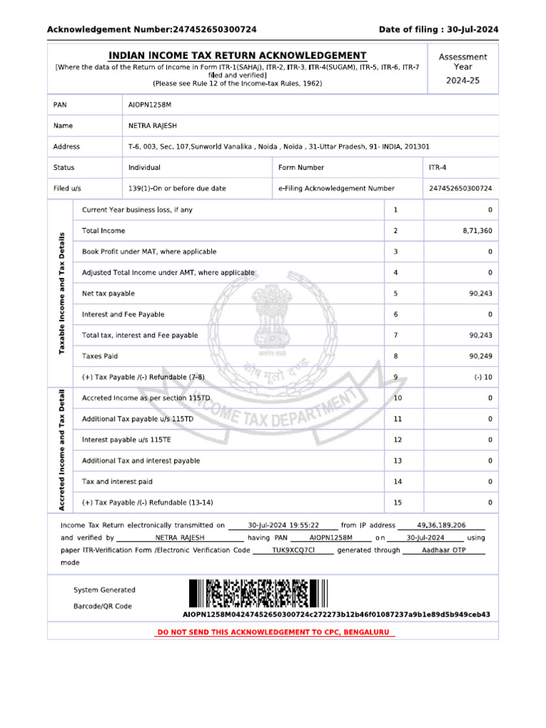 Itr V Fy 2023-24 Netra Mam | PDF