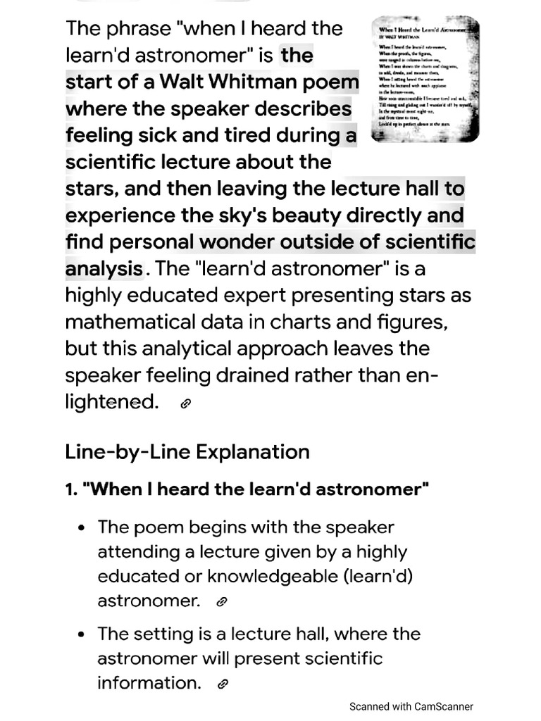 When I Heard The Learned Astronomer Line by Line Explanation | PDF