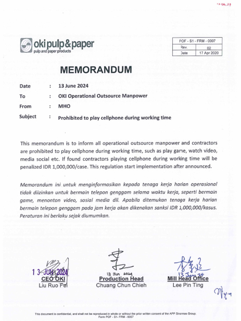 Memorandum - Outsource Manpower & Contractors Are Prohibited To Play ...