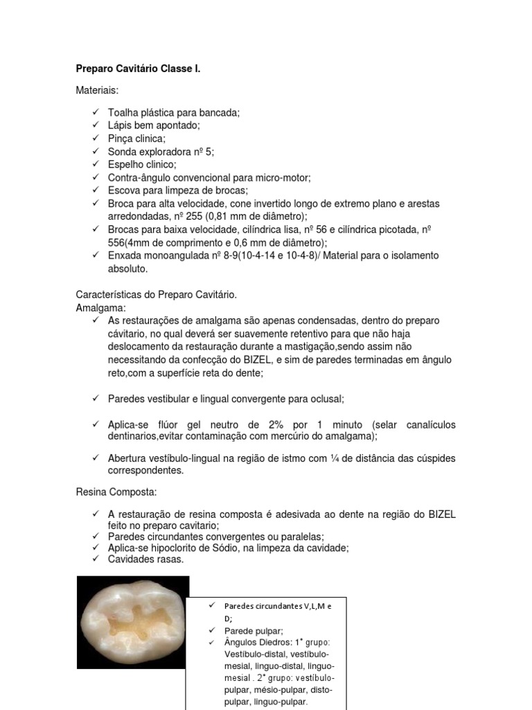 Preparo Cavitário Classe I | PDF | Boca | Odontologia