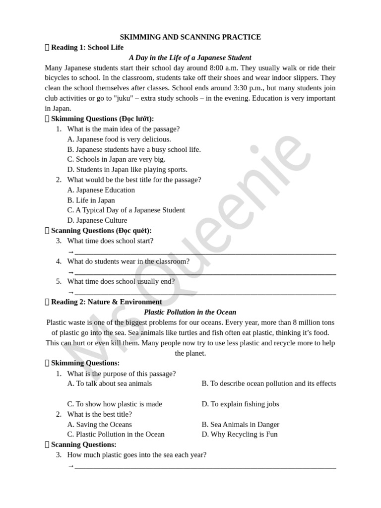 Skimming and Scanning Practice | PDF | Volcano | Animation