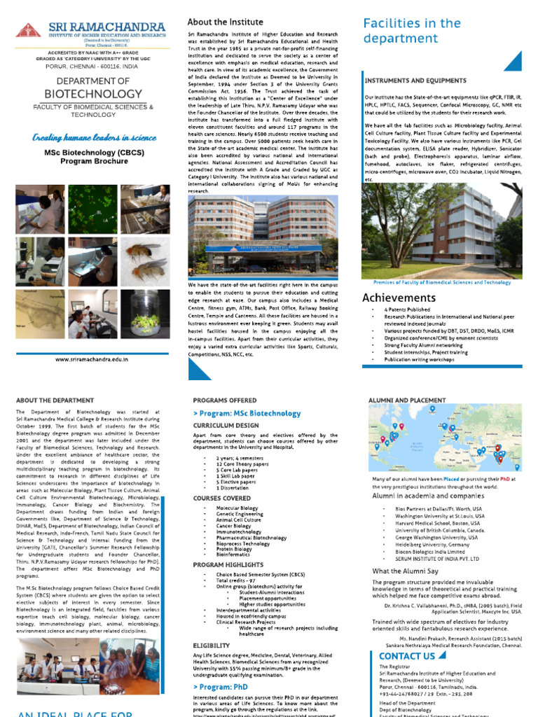 MSC Biotech Brochure 2022 | PDF | Biotechnology | Doctor Of Philosophy