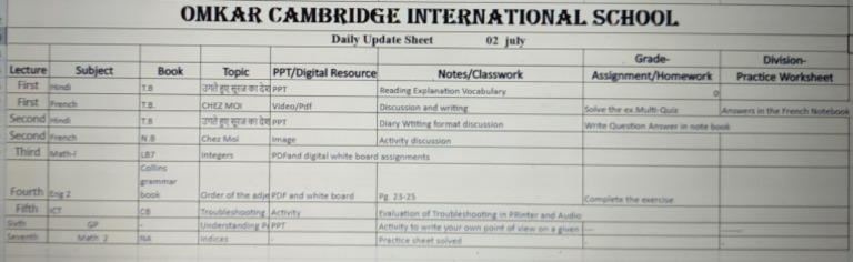 Grade 6 B update sheet 02.07.21 | PDF