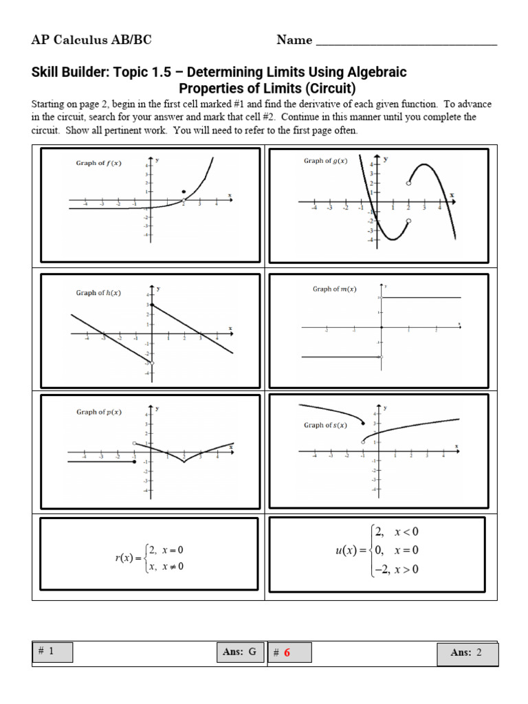 Limits Skill Builder Answer Key | PDF | Mathematics | Calculus