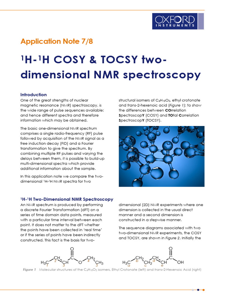 COSY & TOCSY Two-dimensional NMR Spectroscopy Oxford Instruments | PDF ...