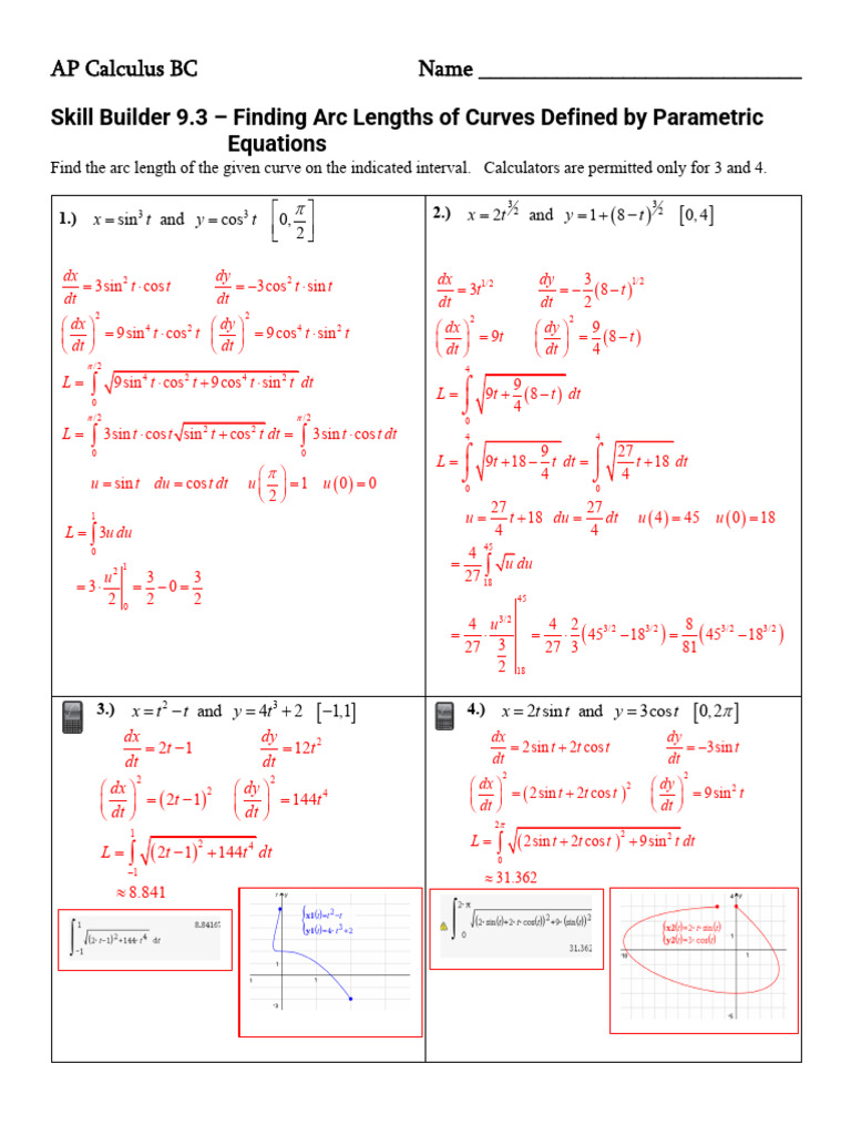 Parametric Arc Length Calculations | PDF | Mathematical Objects ...