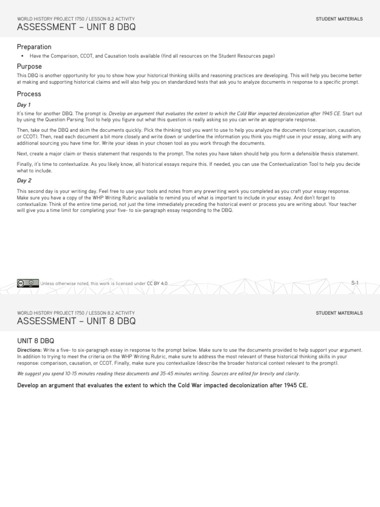 WHP-1750 8-2-20 Assessment - Unit 8 DBQ Student | PDF | International ...