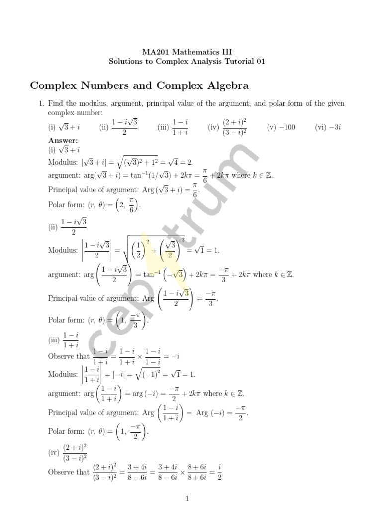 Solutions CA Tutorial 01 | PDF | Complex Number | Square Root