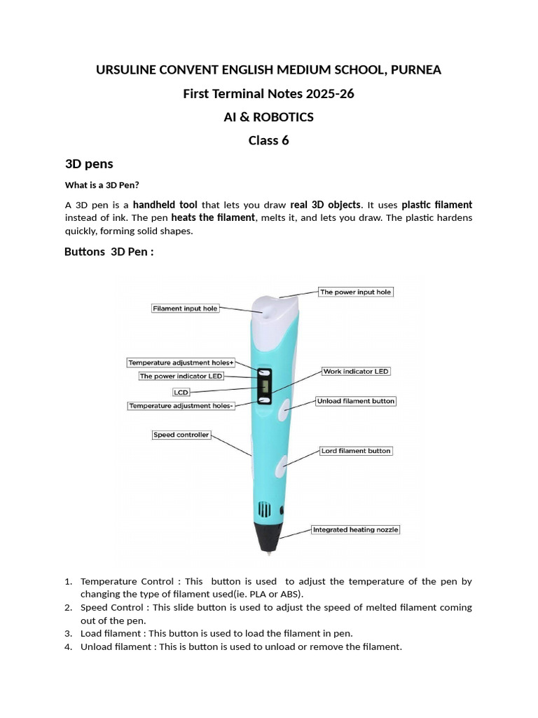 First Term Notes Class 6 2025-26 | PDF | 3 D Printing | Secondary ...